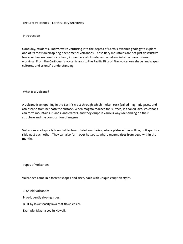 Lecture Volcanoes Earth's Fiery Architects | PDF | Volcano | Lava