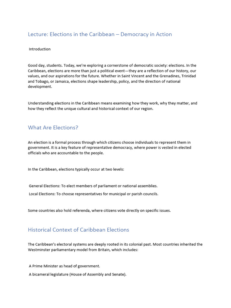 Lecture Elections in The Caribbean Democracy in Action | PDF ...