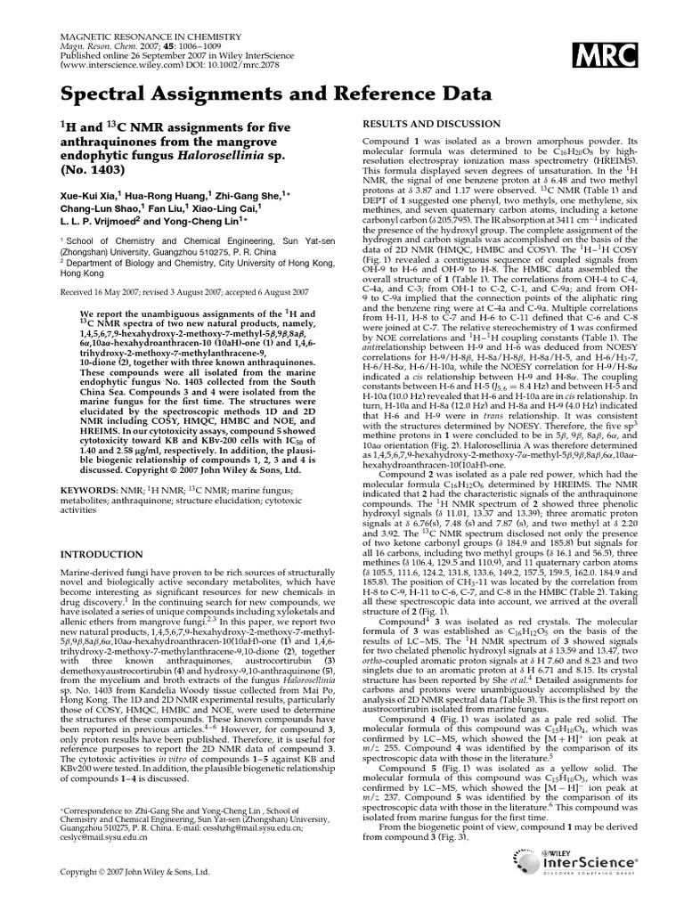 Magnetic Reson in Chemistry - 2007 - Xia - 1H and 13C NMR Assignments ...