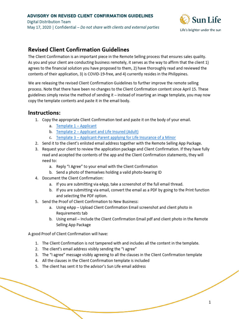 Remote Selling - Revised Client Confirmation Process v1 17may2020 | PDF ...