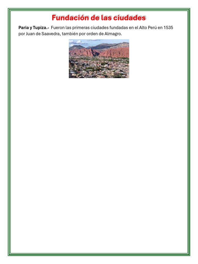 Fundación de Las Ciudades: Paria y Tupiza. | PDF