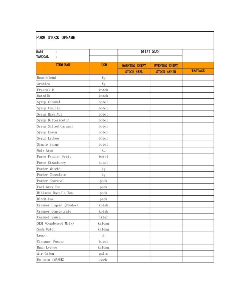 Stock Opname Form Template | PDF