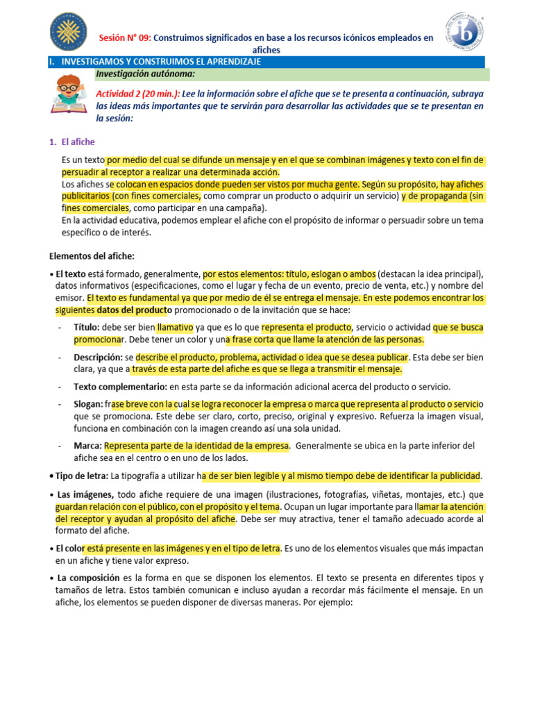 Ficha Informativa - Sesión 9 (1) Comunicacion El Afiche | PDF | Póster ...
