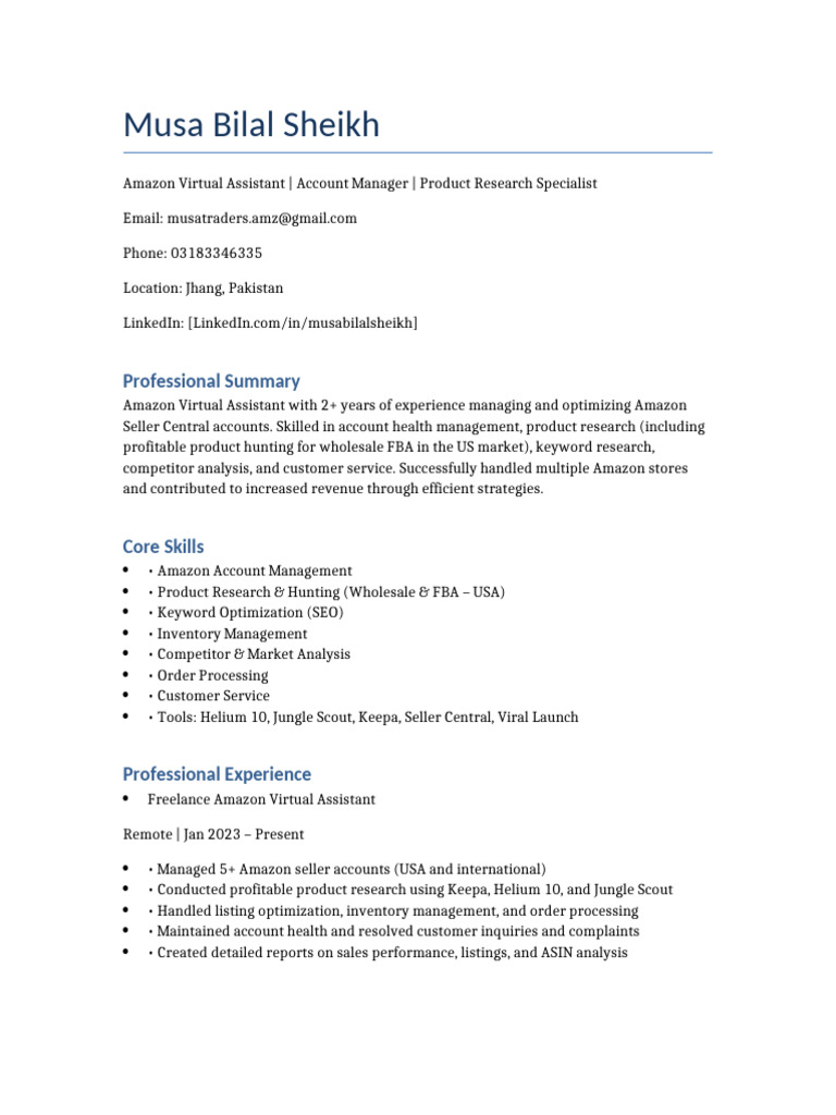 Musa Bilal Sheikh Resume | PDF