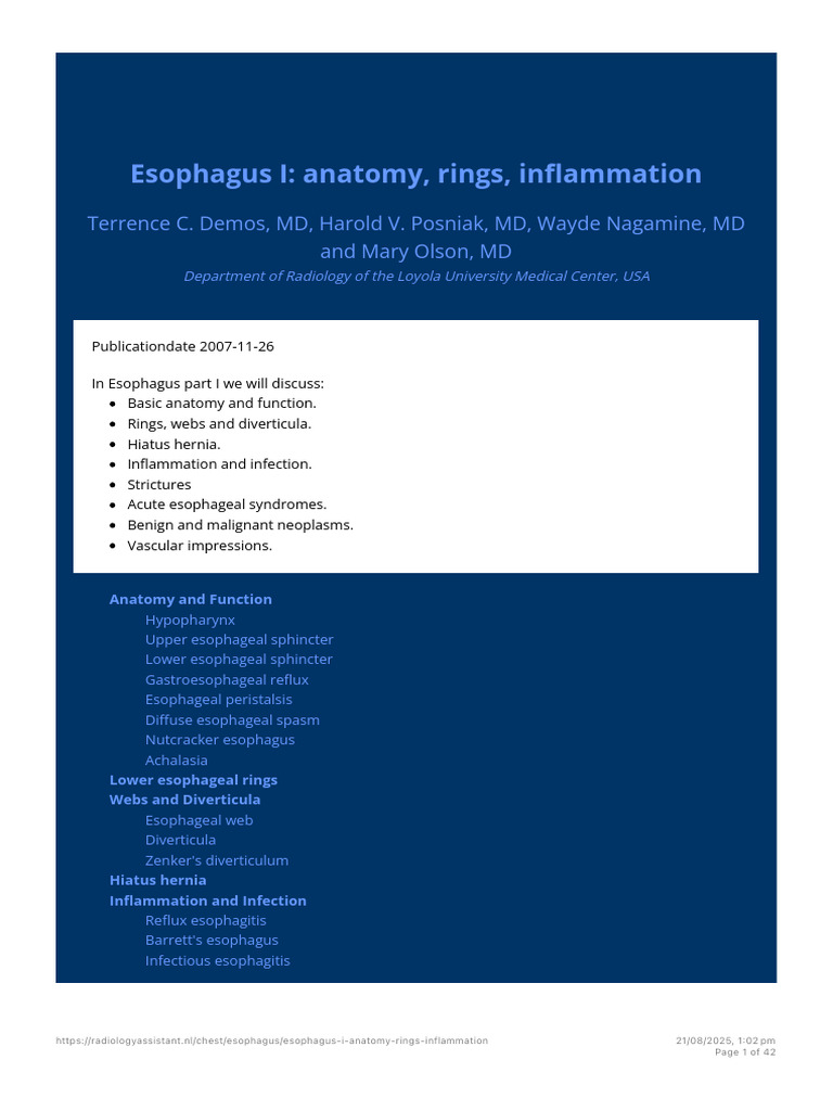 Esophagus I- Anatomy, Rings, Inflammation | PDF | Esophagus ...