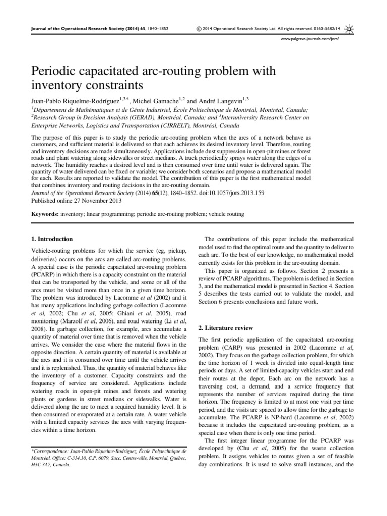 Periodic Capacitated Arc-Routing Problem With | PDF | Theoretical ...