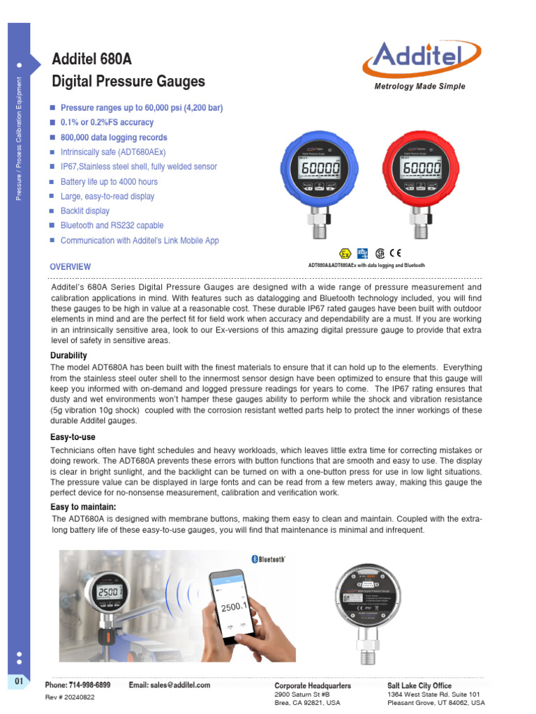 Additel 680A Digital Pressure Gauges | PDF | Pressure Measurement ...