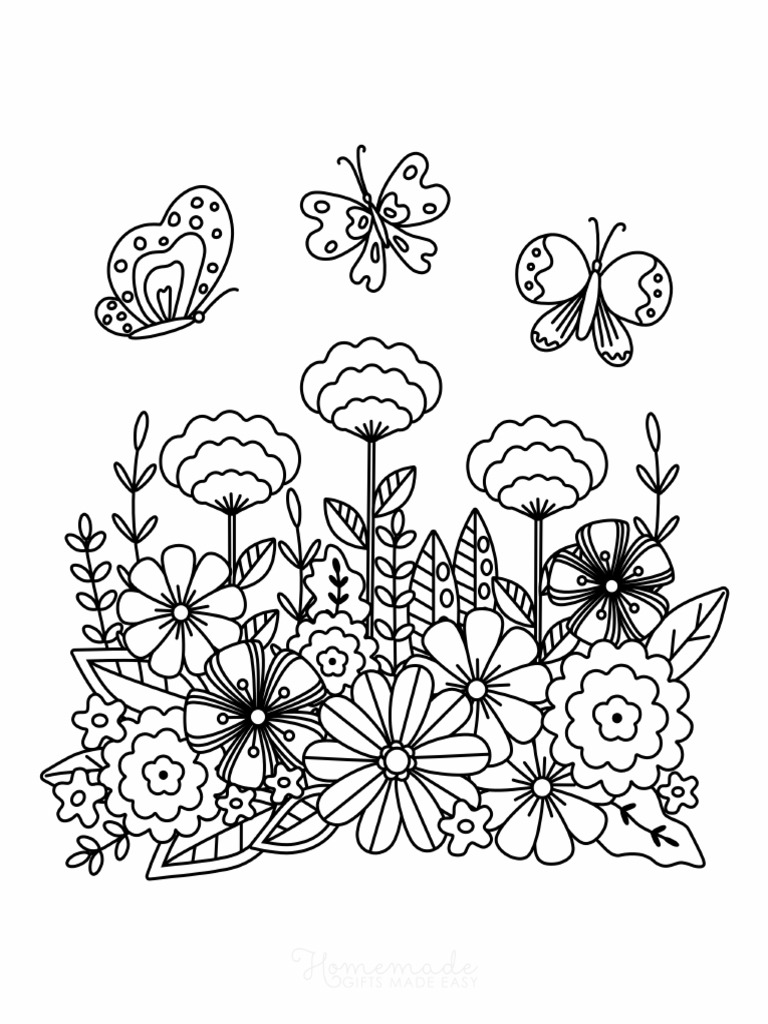 Spring Coloring Pages Spring Flowers Butterflies Detailed | PDF