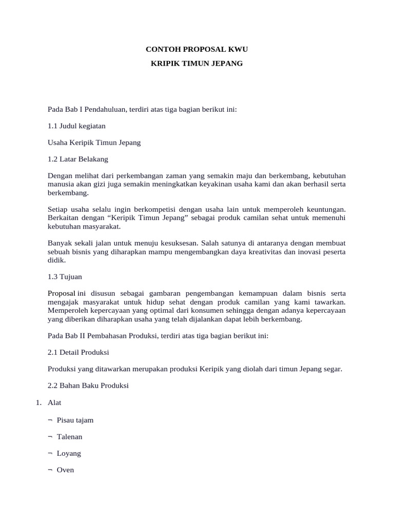 Proposal Usaha Keripik Timun Jepang | PDF