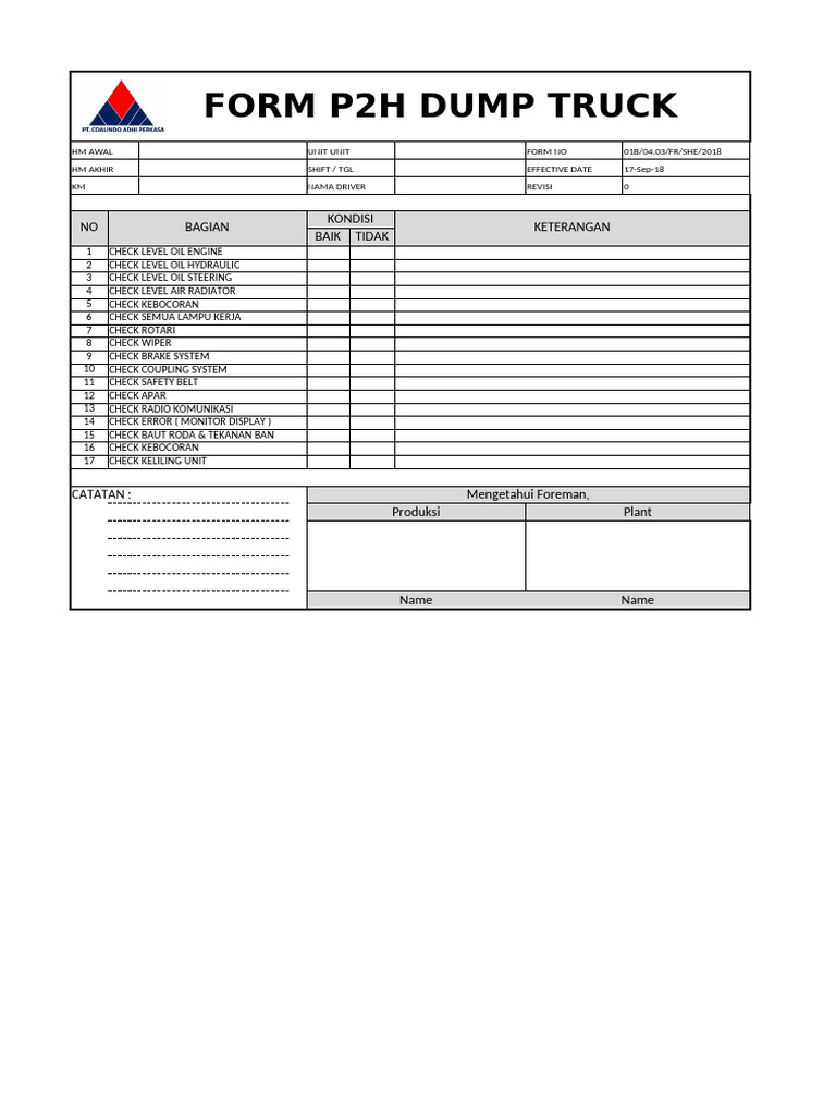 Daily Maintenance Checklist for Vehicles | PDF