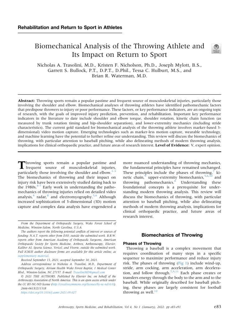Biomechanical Analysis of The Throwing Athlete and Its Impact On Return ...