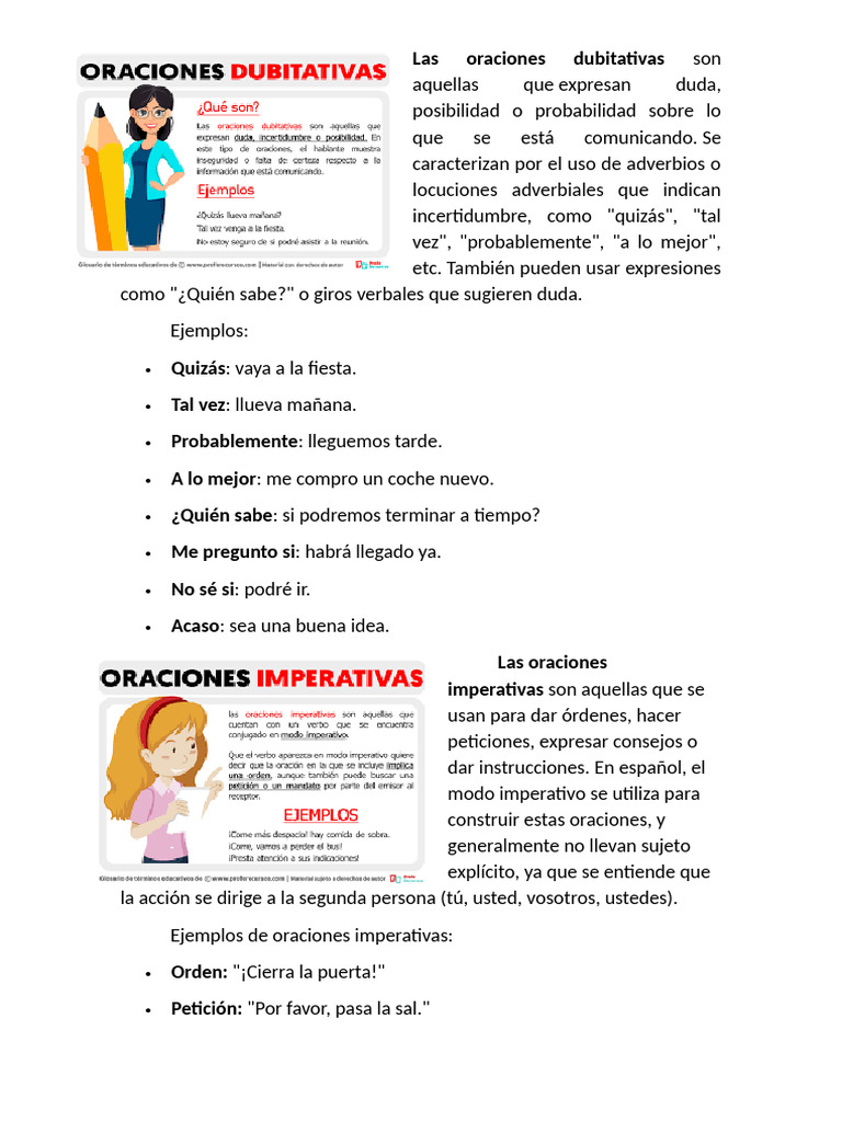 Oraciones Dubitativas y Ejemplos | PDF | Verbo | Tipología Lingüística