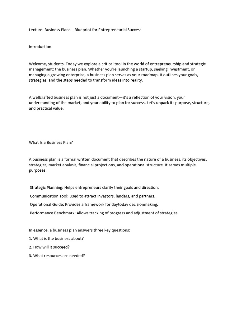 Business Plans: Key to Entrepreneurial Success | PDF | Business Plan ...