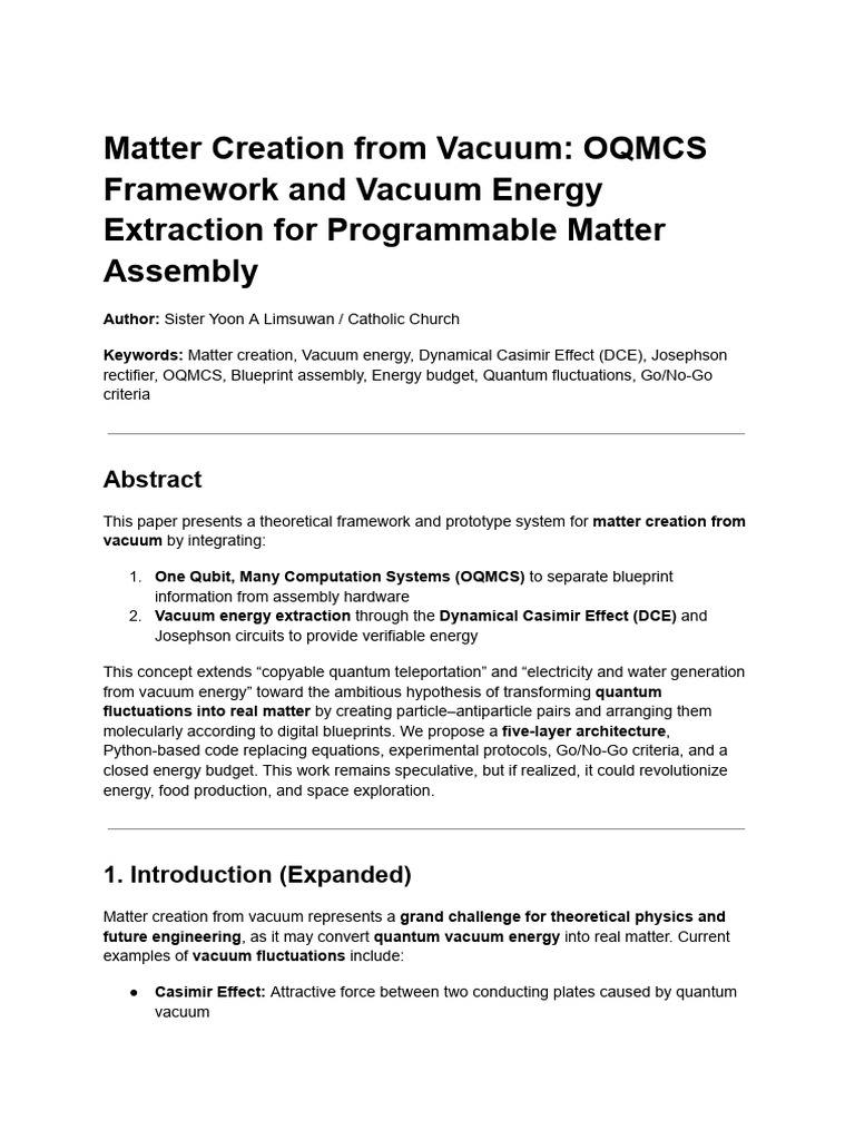 Vacuum Energy to Matter Creation Framework | PDF | Matter | Vacuum