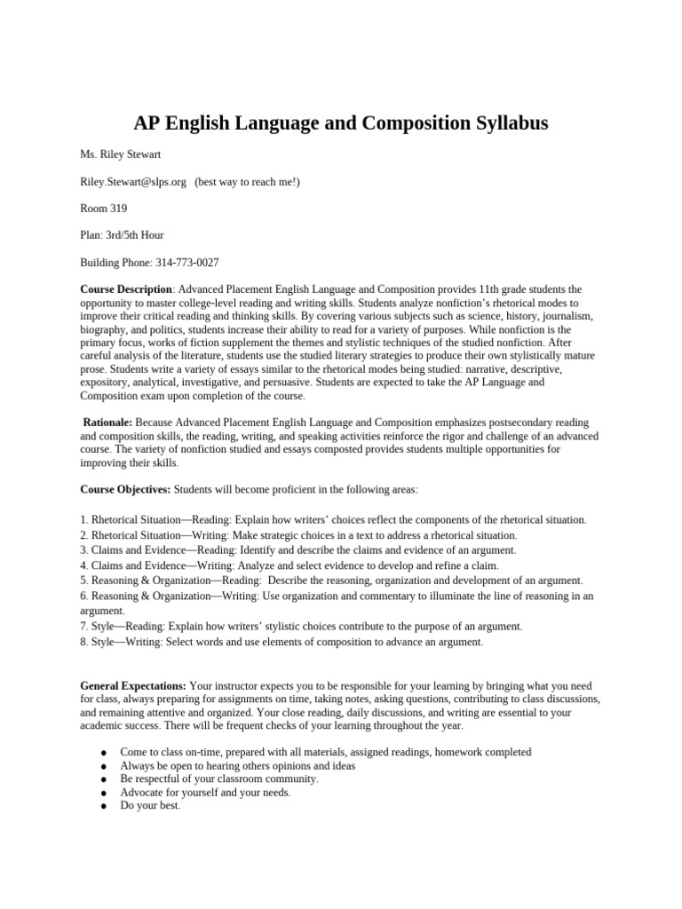 AP English Language Syllabus Overview | PDF | Rhetoric | Human ...
