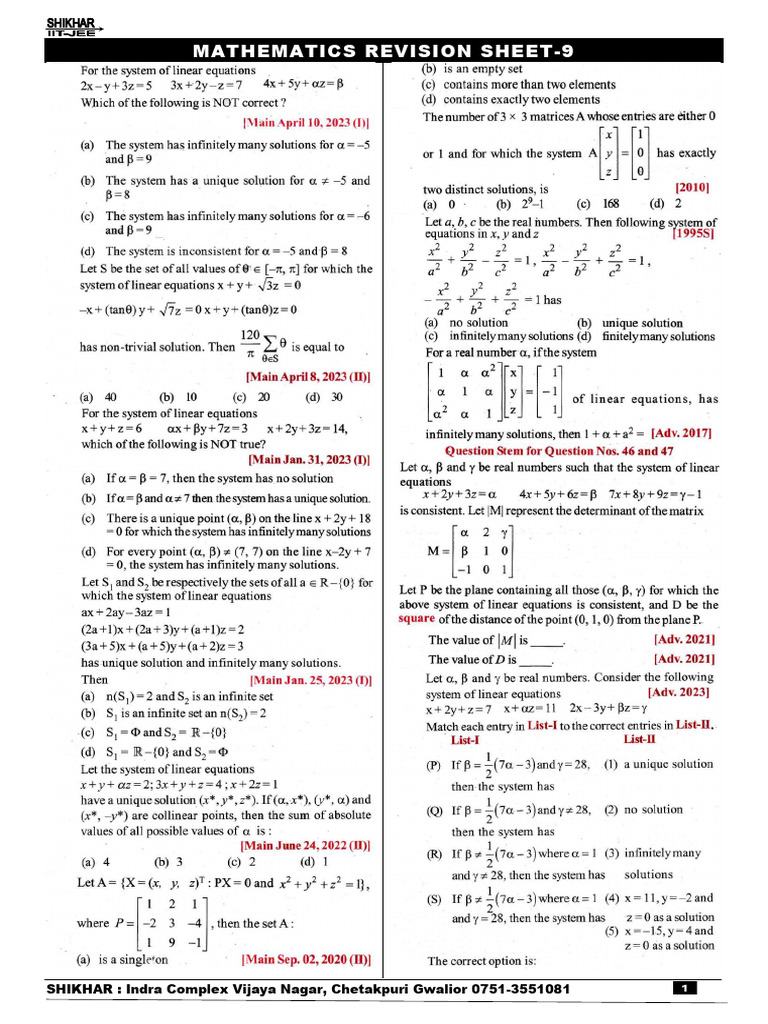 Maths Revision Sheet 9 | PDF