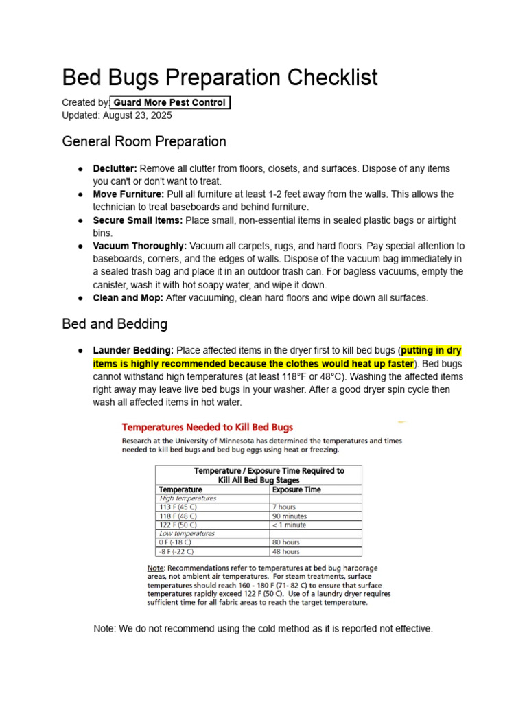 Bed Bug Preparation Checklist Guide | PDF | Clothes Dryer | Vacuum Cleaner