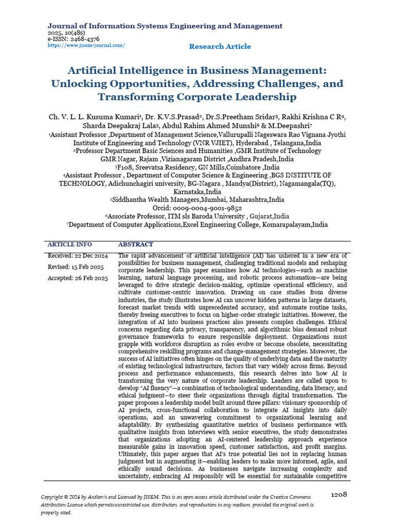 Artificial Intelligence in Business Management: Unlocking Opportunities ...