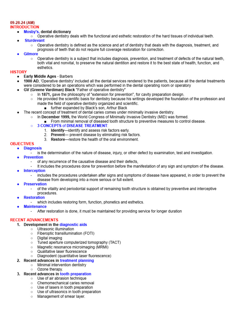 Overview of Operative Dentistry | PDF | Dentistry | Dental Material