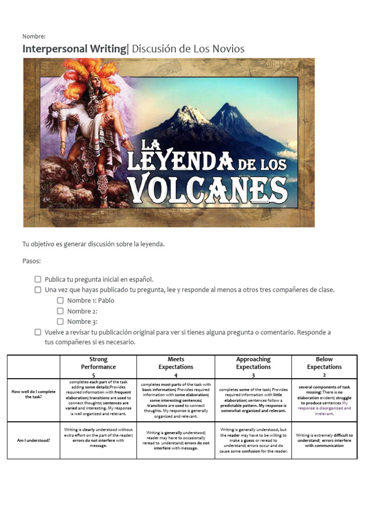 Herencia II Interpersonal Writing - Leyendas Discussion Post | PDF ...
