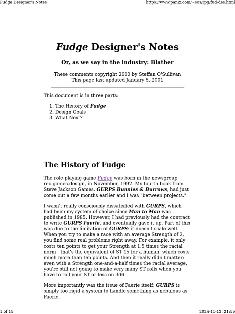 Fudge Designer's Notes | PDF | Role Playing Games | Tabletop Games