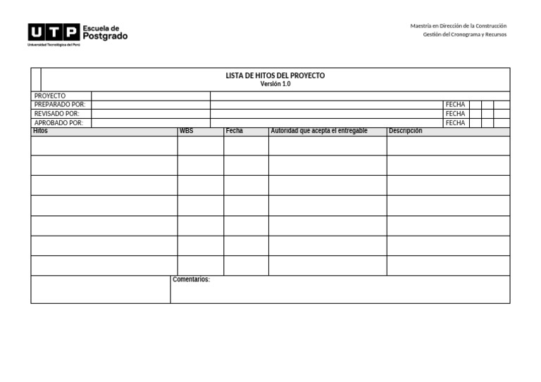 2 - Lista de Hitos PLANTILLA | PDF