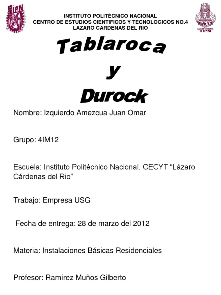 Usg Tablaroca y Durock | PDF | Paneles de yeso | Ingeniería de Edificación