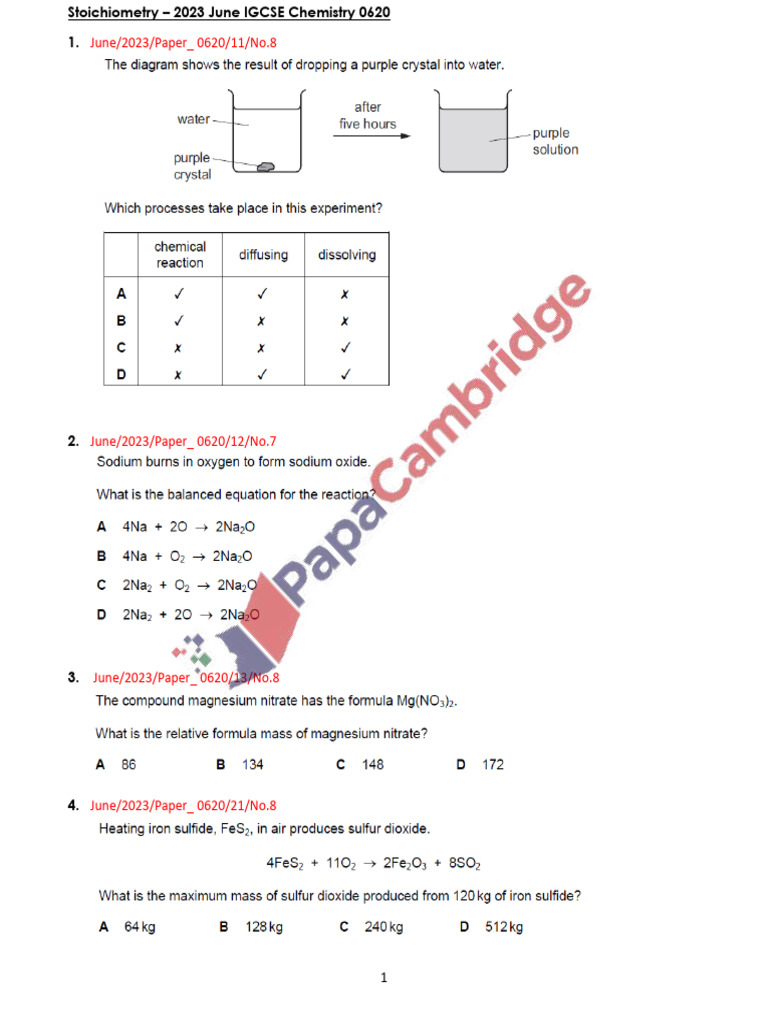 2023J Stoichiometry IGCSE Chem 0620 | PDF