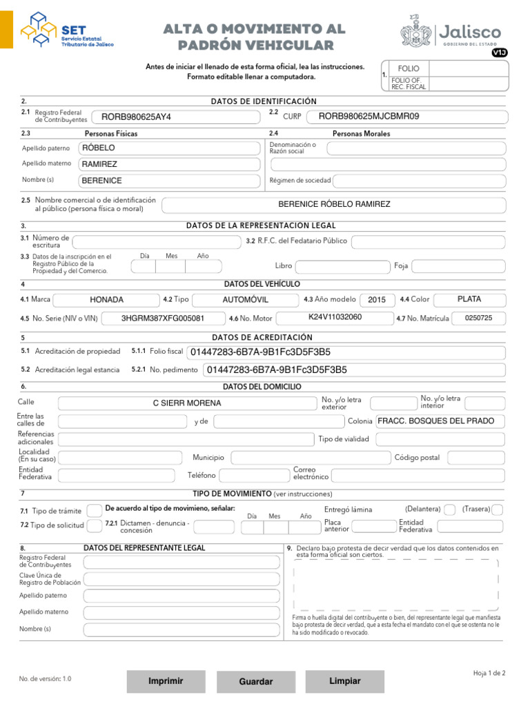 Instrucciones para llenar formato V1J | PDF
