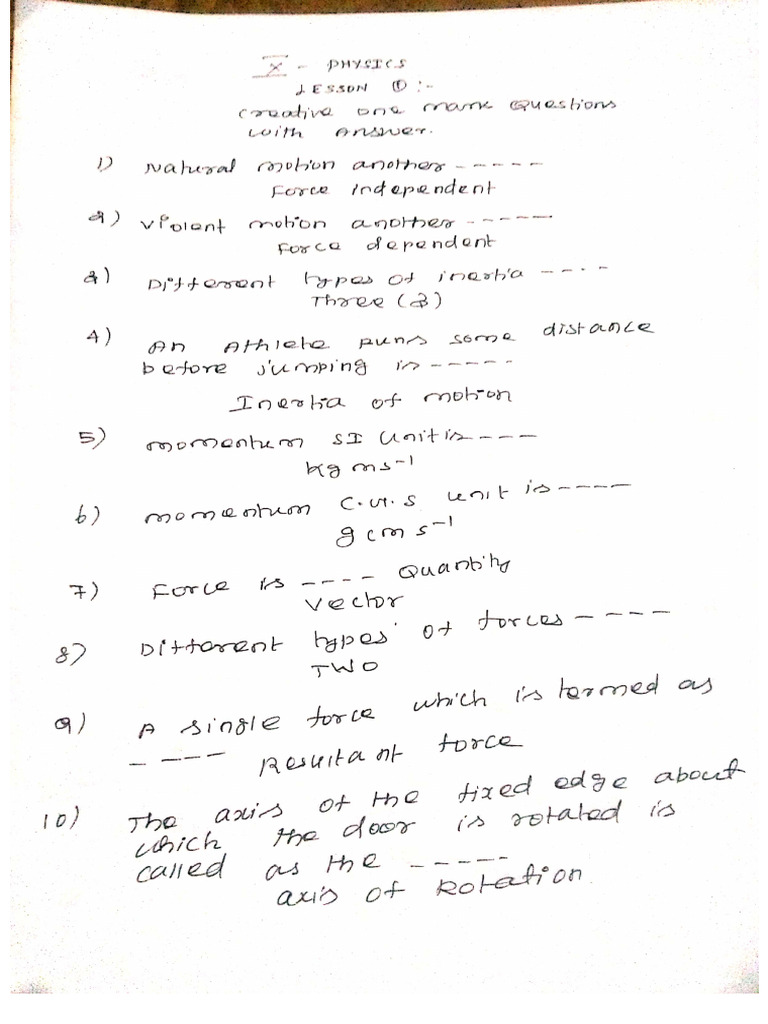 66 10th Physics Unit 12 One Mark Questions With Answer Keys English Medium | PDF