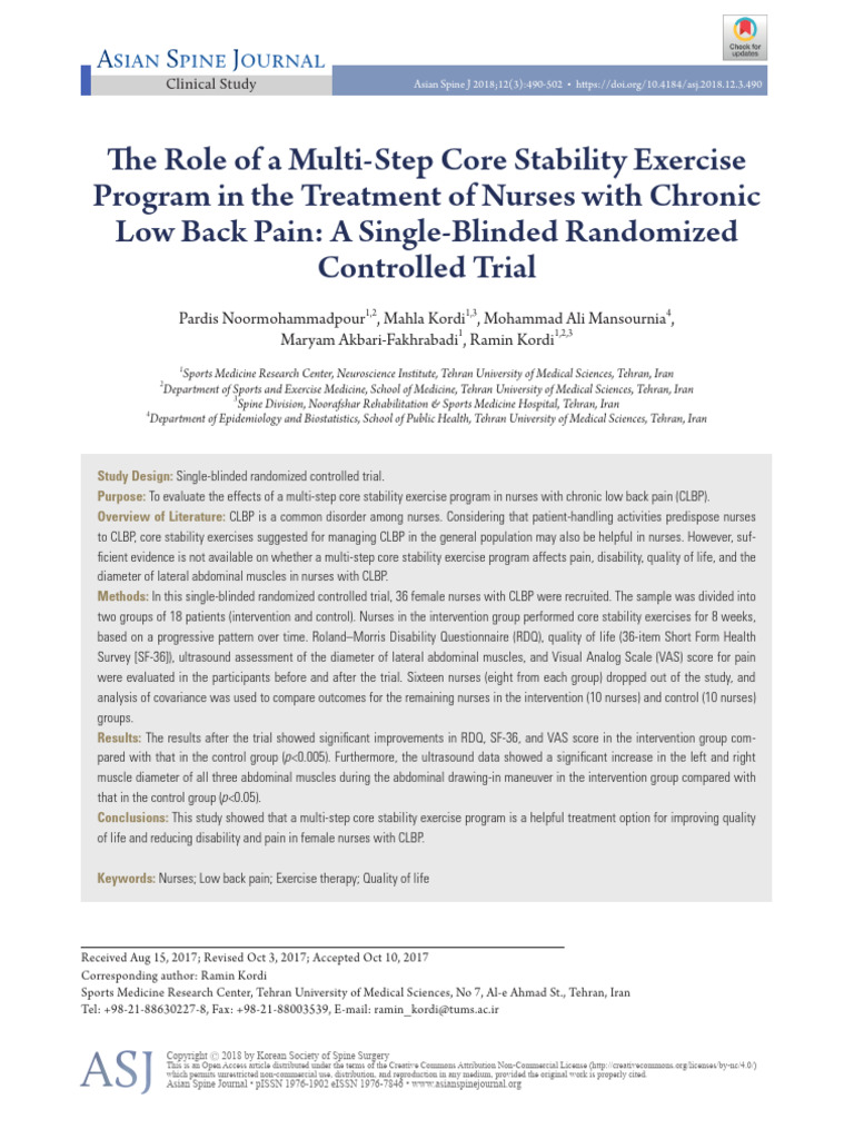 The Role of A Multi-Step Core Stability | PDF | Low Back Pain | Nursing