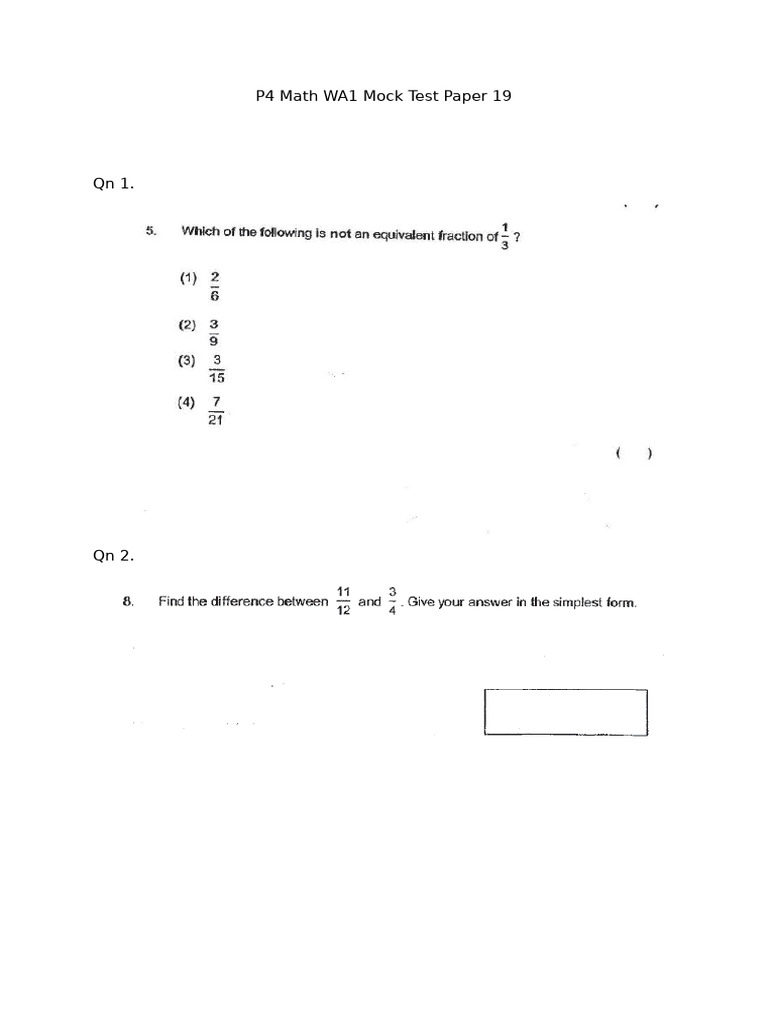 P4 Math WA1 Mock Test Paper 19 | PDF