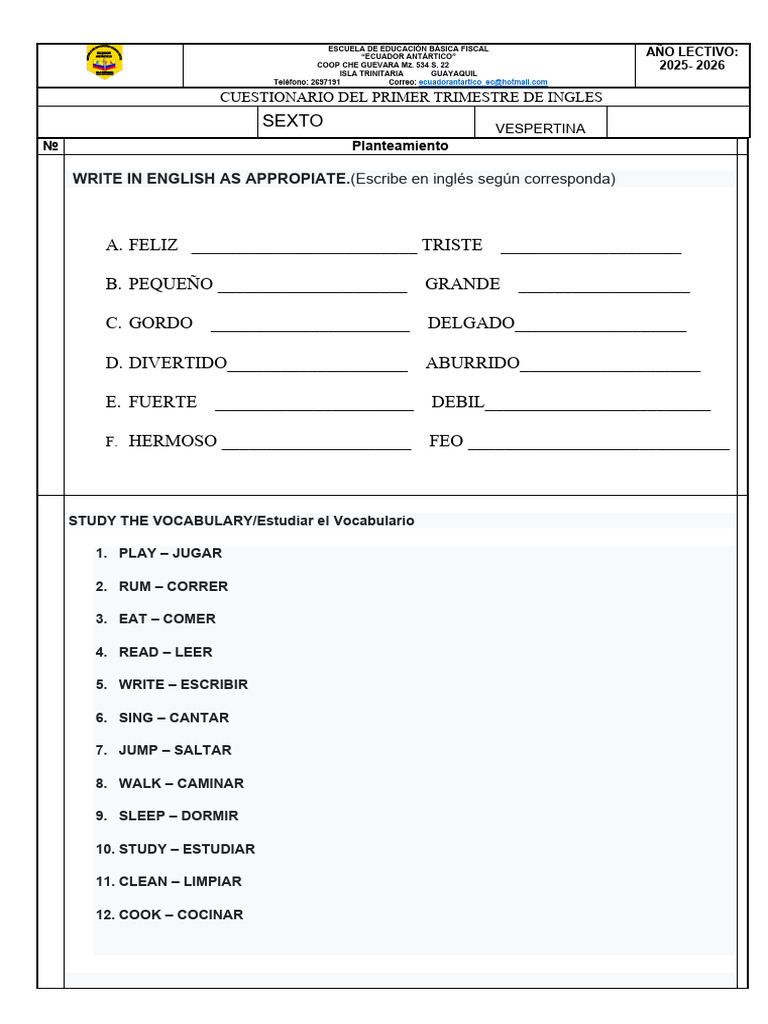 CUEST-6TO Primer Trimestre | PDF