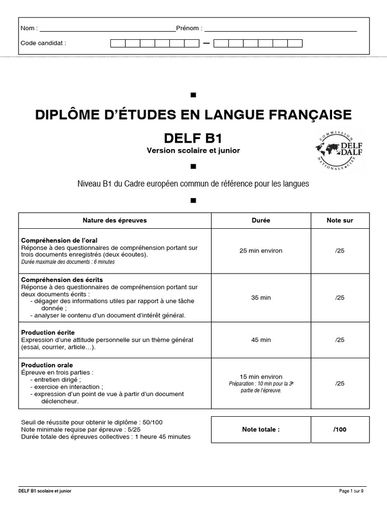 DELF B1 Scolaire et Junior: Épreuves | PDF | Lexique