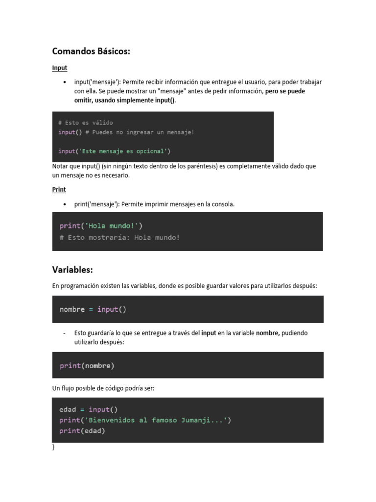 Comandos Básicos de Programación en Python | PDF
