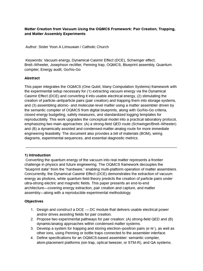 Matter Creation From Vacuum Using The OQMCS Framework - Pair Creation ...
