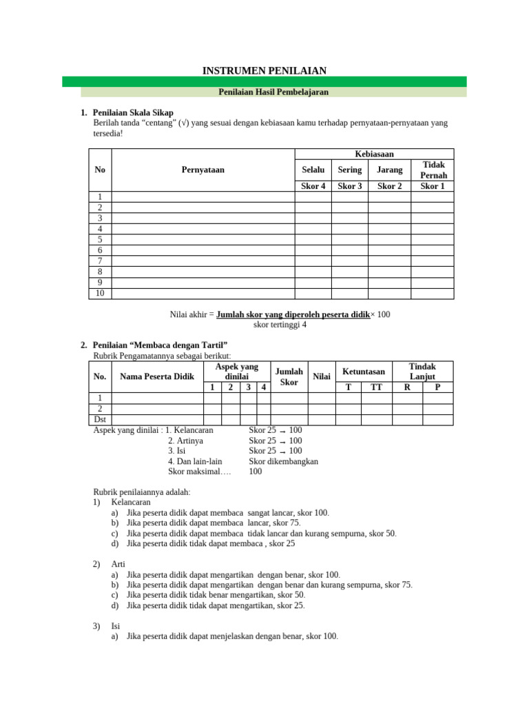 Instrumen Penilaian Pembelajaran Efektif | PDF