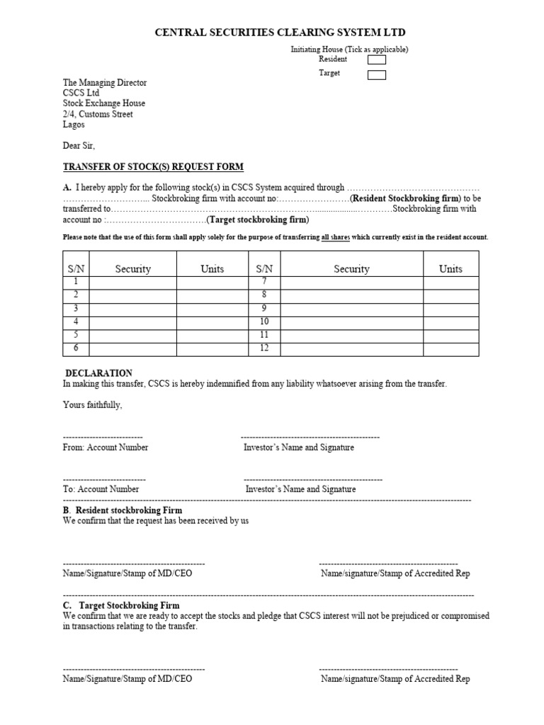 Stock Transfer Request Form CSCS Ltd | PDF | Knowledge Economy ...