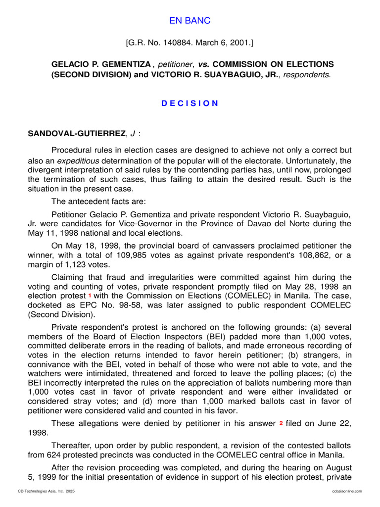 Election Protest Case: Gementiza vs. COMELEC | PDF | Demurrer | Lawsuit