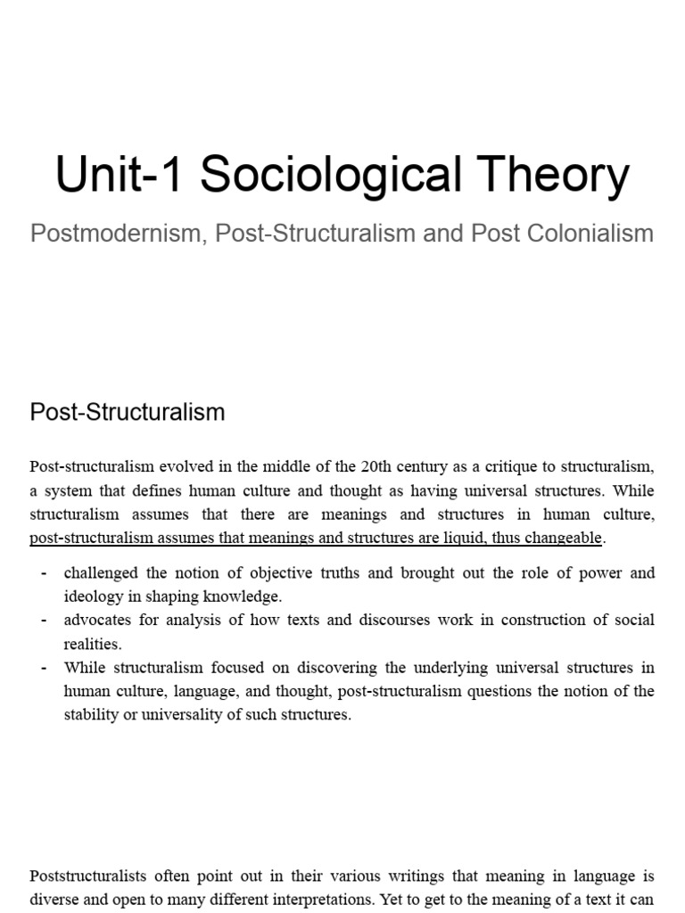 Unit-1 Sociological Theory JRF Classes | PDF | Postmodernism ...
