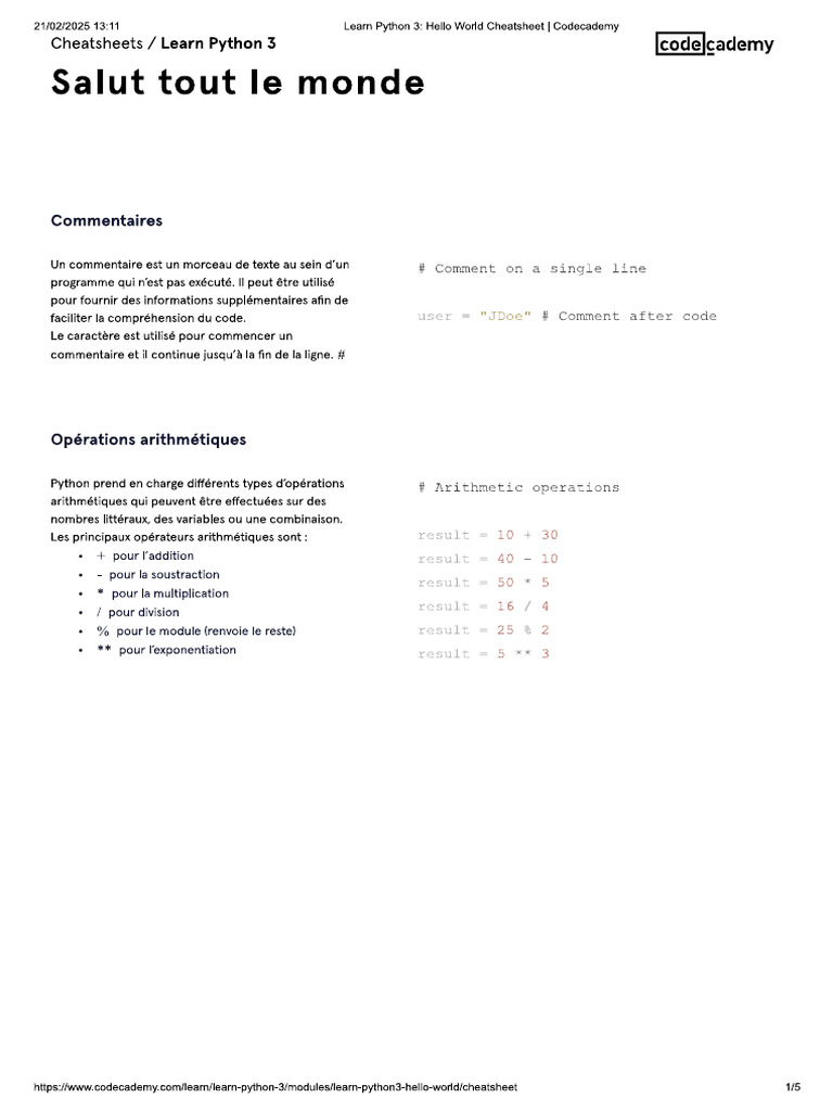 Aide-Mémoire 1 Python | PDF
