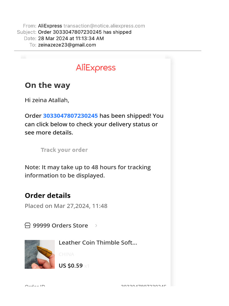 Order 3033047807230245 Has Shipped | PDF