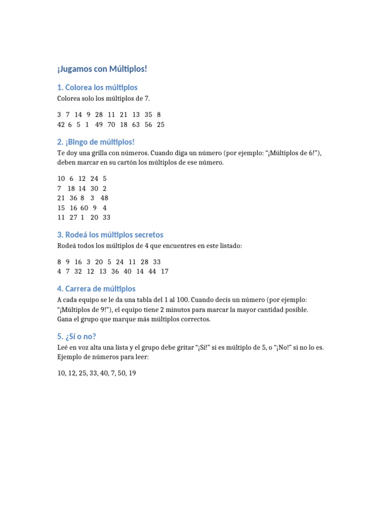Actividades Divertidas con Múltiplos | PDF