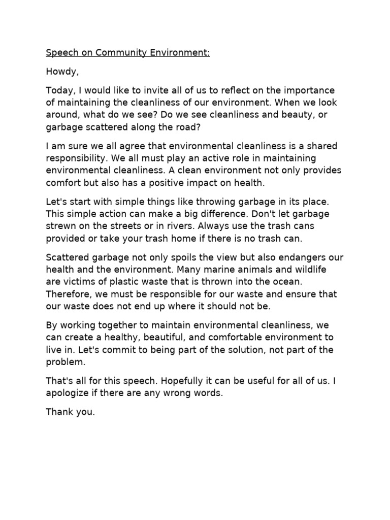 Speech On Community Environment | PDF