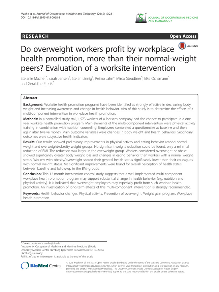 Do Overweight Workers Profit by Workplace Health Promotion, More Than ...