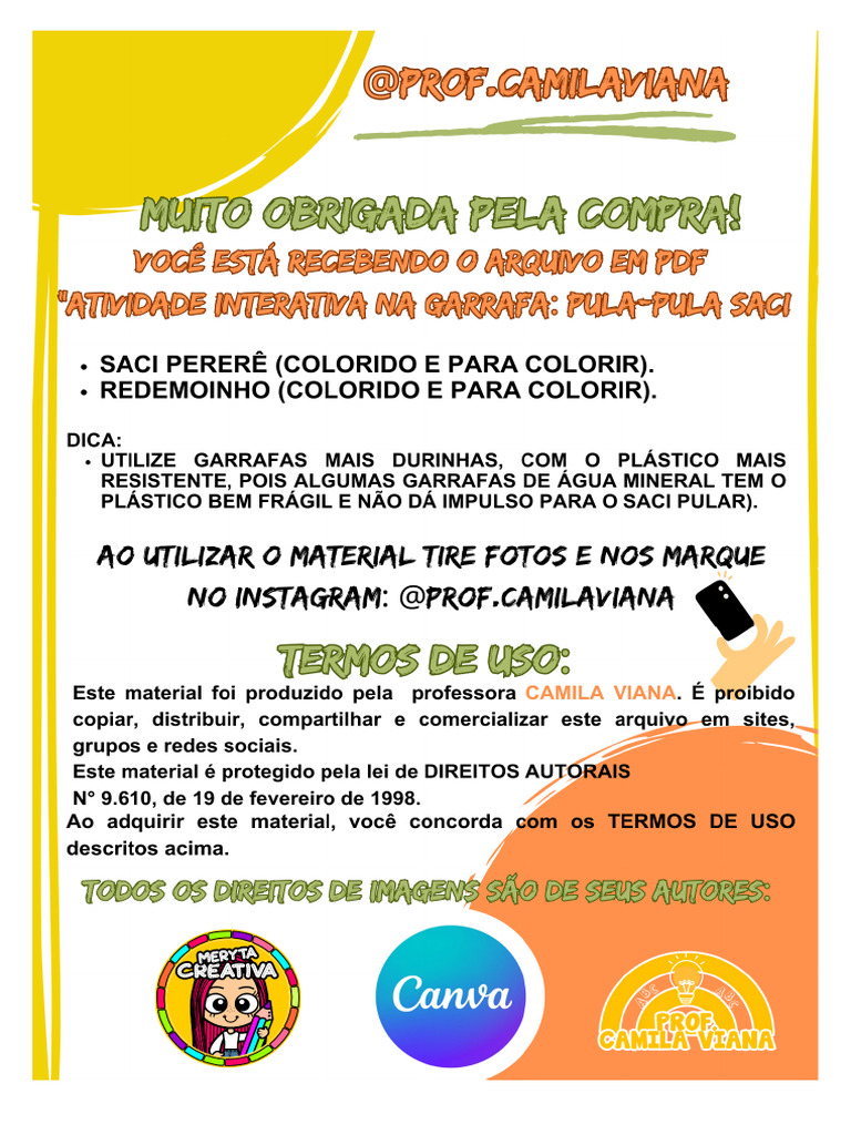 Atividade Interativa Na Garrafa - Pula Pula Saci | PDF