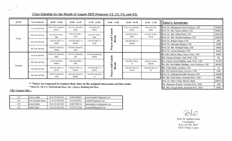 2025.08.21 BOU Class Routine 20250821 - 08311140 | PDF