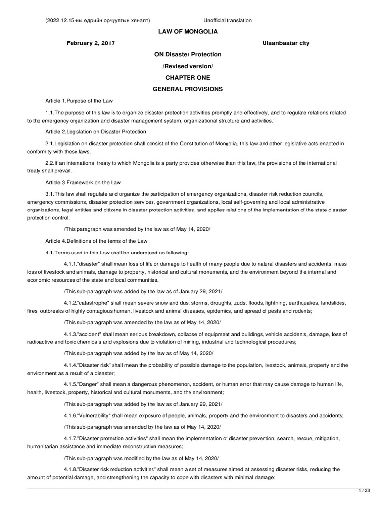 LAW ON DISASTER PROTECTION - Revised Version | PDF | Emergency ...