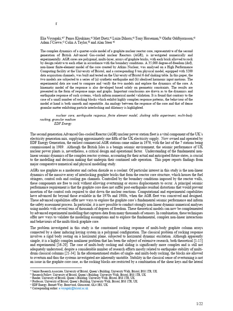 Earthquake Response of A Multi-Block Nuclear Reactor Graphite Core ...