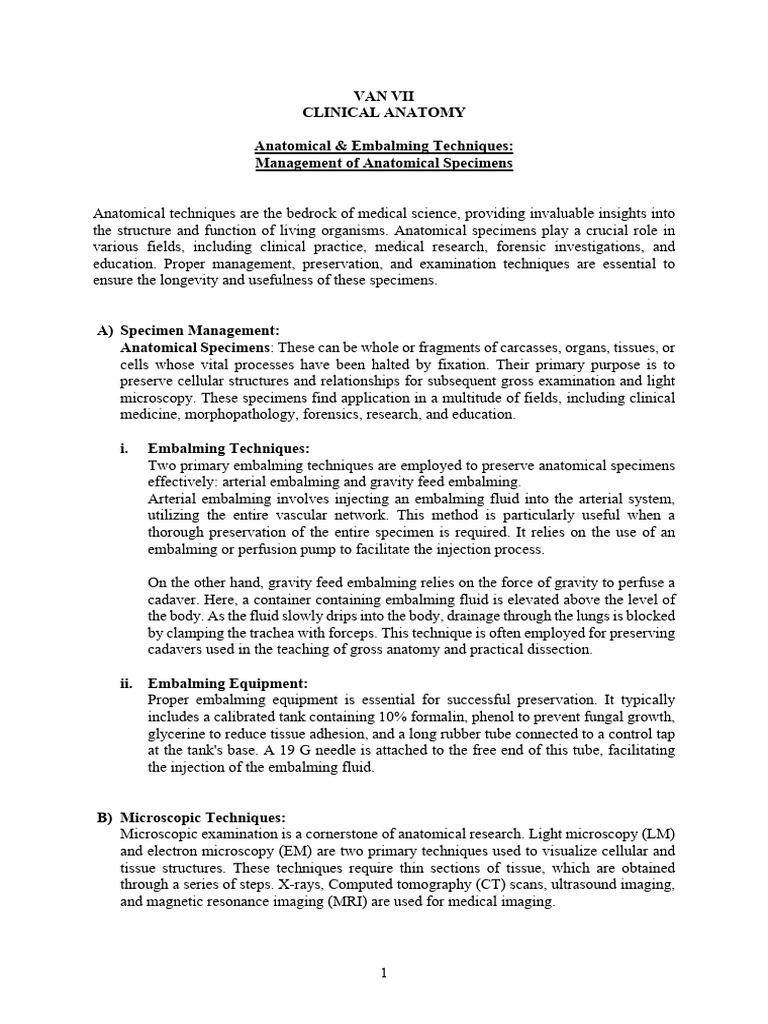 Anatomical Specimen Management Techniques | PDF | Cadaver | Anatomy